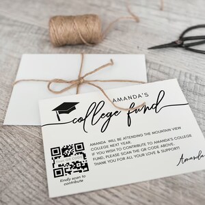 QR Code College Fund Graduation Insert Card Template, Printable ...
