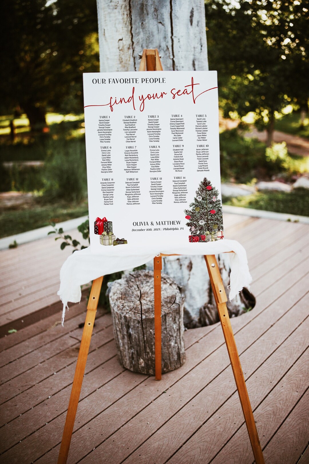 Christmas Seating Chart Poster, Holiday Wedding Seating Chart Sign ...