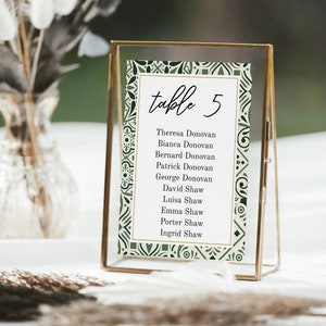 Seating Chart Cards Template, Green Tiles Wedding Seating Chart, 5x7 ...