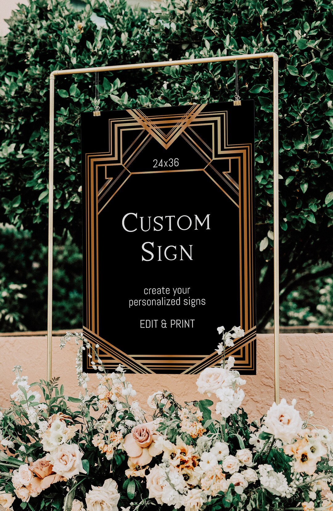 Art Deco Sign Template, Welcome Sign, Create Your Own Signage, Gold and ...