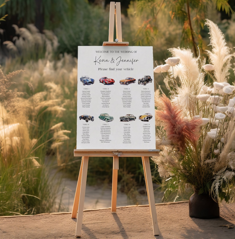 Vintage Cars Wedding Seating Chart Template, Watercolor Vehicles ...