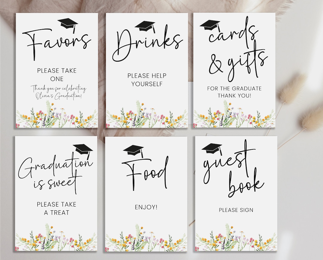 Wildflowers Graduation Table Top Signs Template Bundle, 5x7 and 8x10 ...