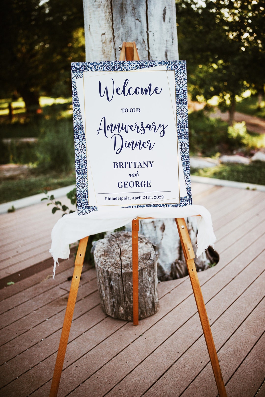 Blue Tiles Welcome Sign Any Party Template, Wedding Anniversary Welcome ...