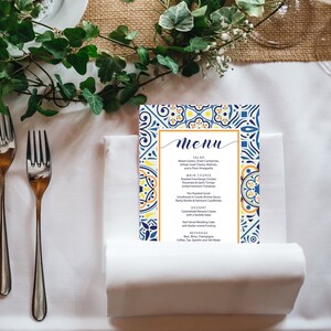 Mediterranean Tiles Menu Template 5x7 Inches, Portuguese Tiles Dinner ...