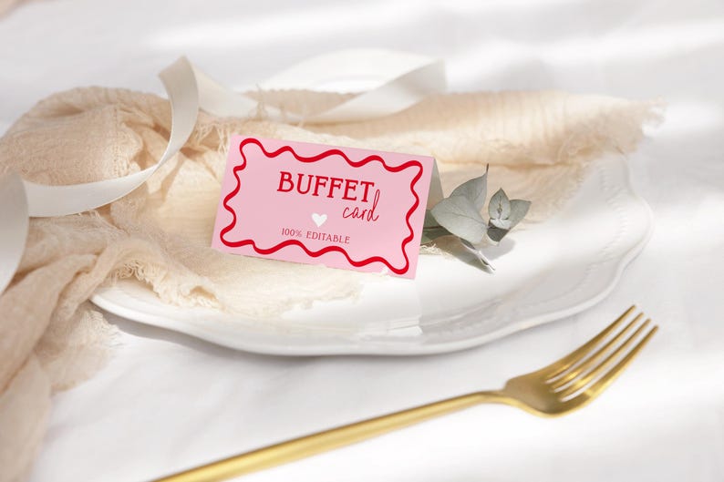 Buffet Card Template, Wavy Fancy Foldable Party Buffet Cards, Editable ...