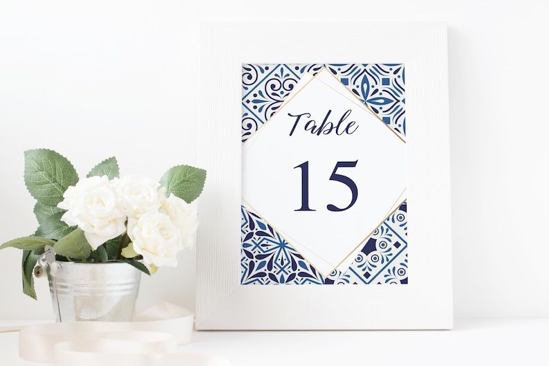 Blue Tiles Table Numbers Wedding Table Numbers Printable - Etsy