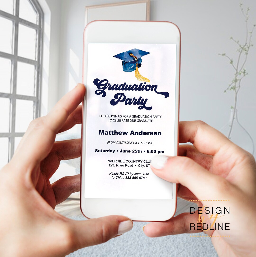 Graduation Party Invitation Digital, Electronic Grad Party Invite, Blue ...