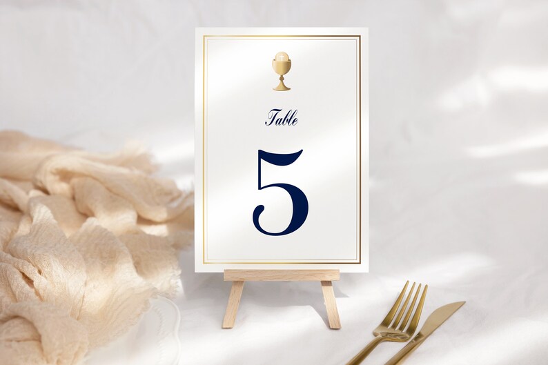 First Communion Table Number Template, Gold Calice Table Name Card, 5x7 ...