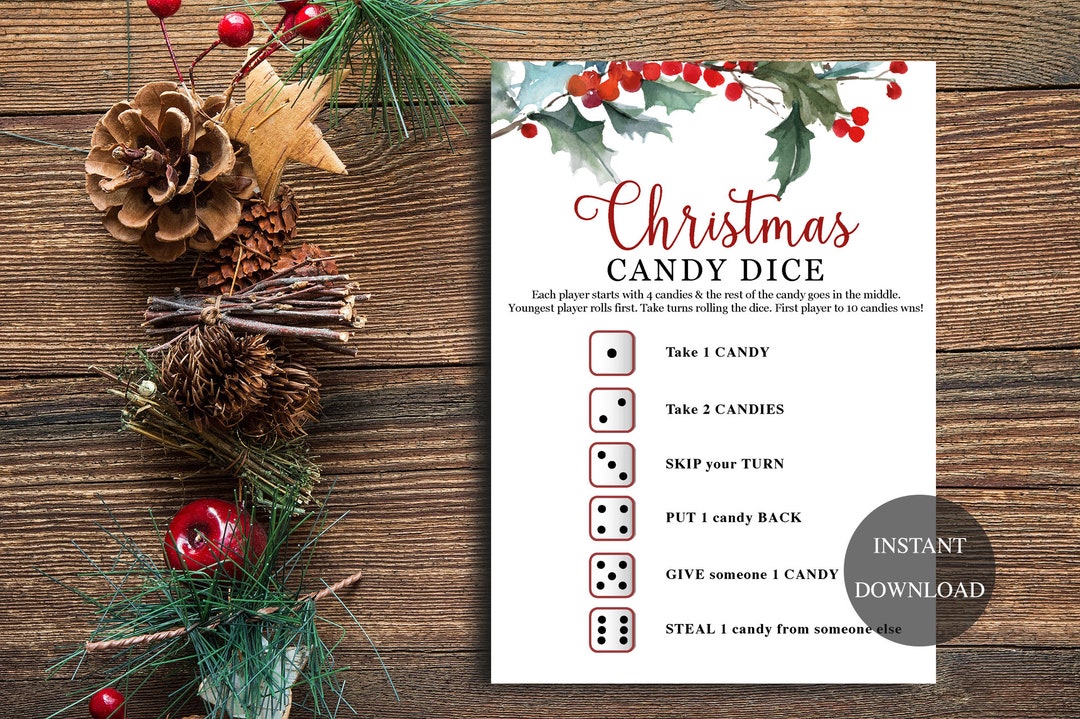 Christmas Candy Dice Game Printable, Holiday Party Fun for Kids, Candy ...