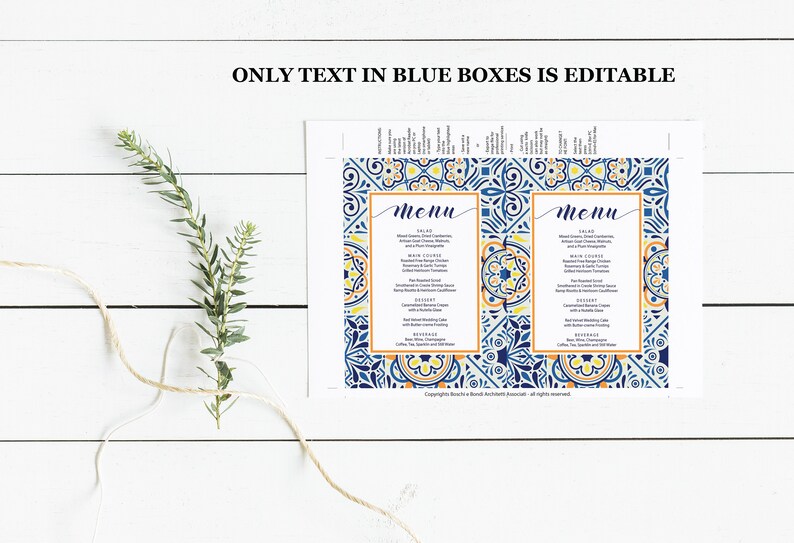 Mediterranean Tiles Menu Template 5x7 Inches Portuguese Tiles - Etsy