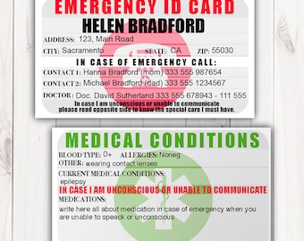 In Case of Emergency Card Printable ICE Card Printable Medical Card ...