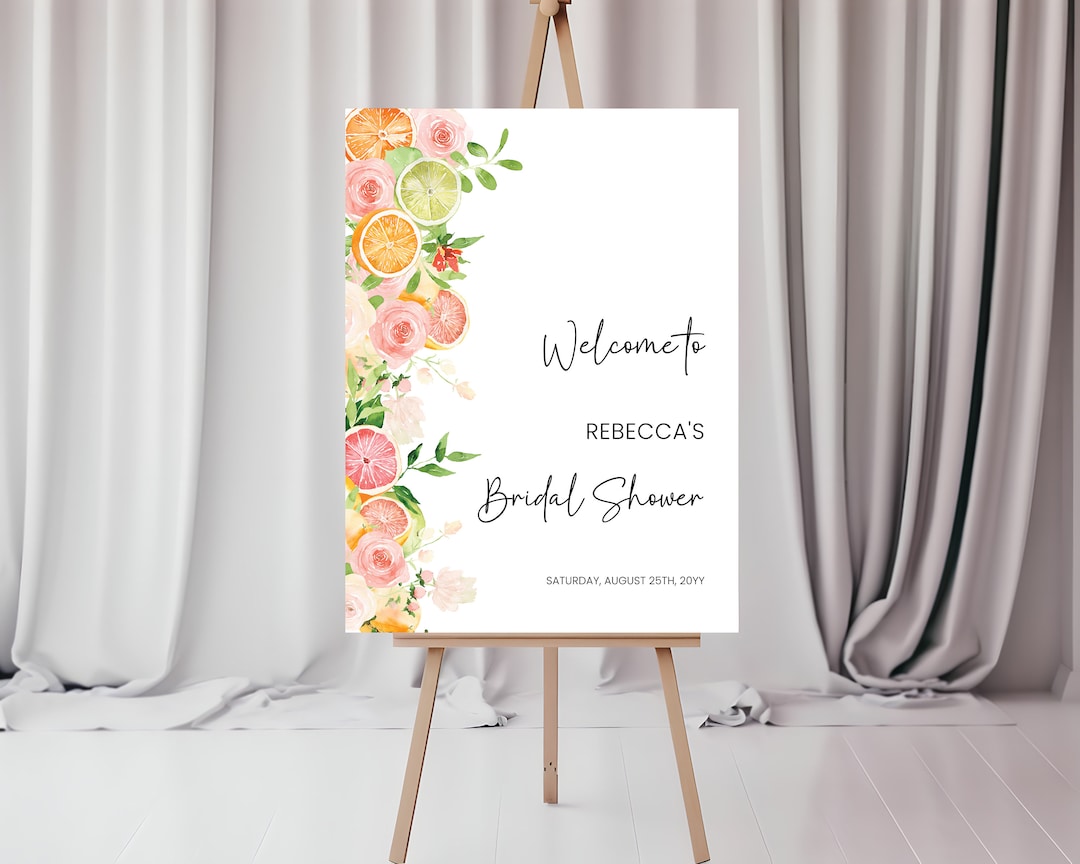 Citrus Bridal Shower Welcome Sign Template, Citrus and Flowers, Main ...