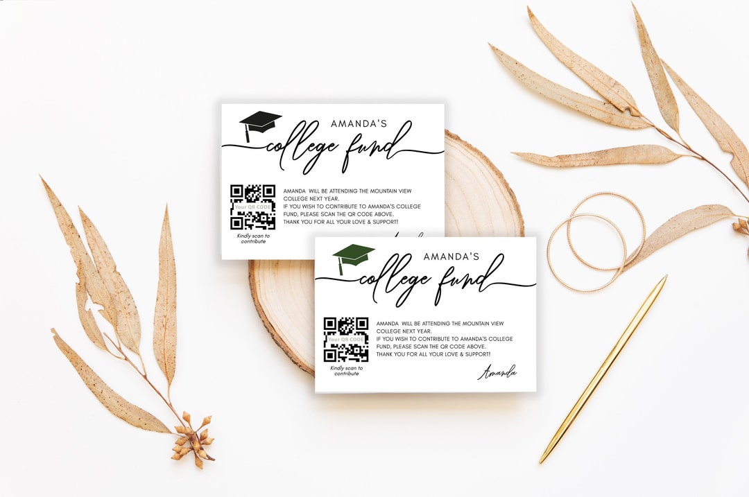 QR Code College Fund Graduation Insert Card Template, Printable ...