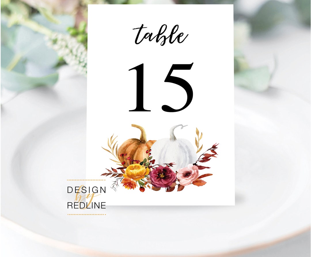 Floral Pumpkin Table Numbers Printable, Elegant Fall Pumpkin Table ...