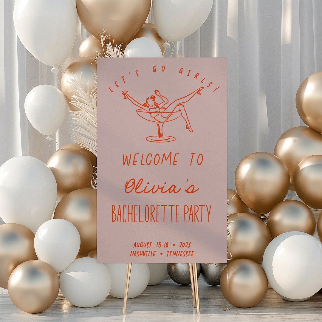 Retro Bachelorette Welcome Sign Template, Cocktail Bachelorette Party ...