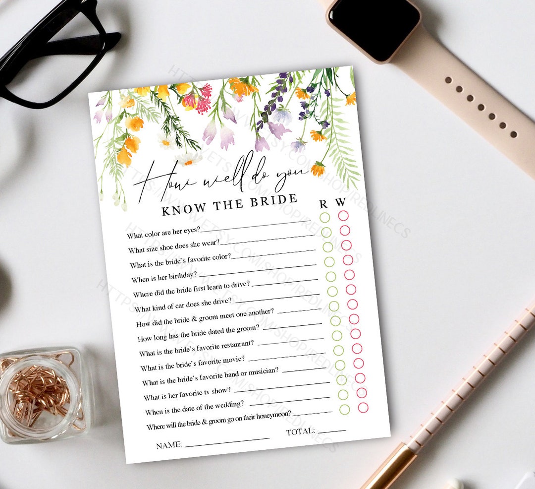 How Well Do You Know the Bride, Bridal Shower Game Printable, Wedding ...