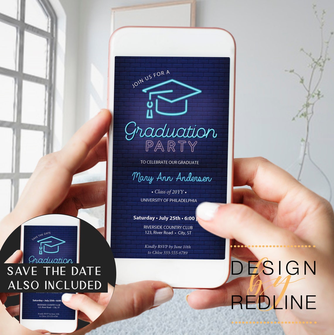 Neon Graduation Party Invitation Digital Electronic Grad - Etsy