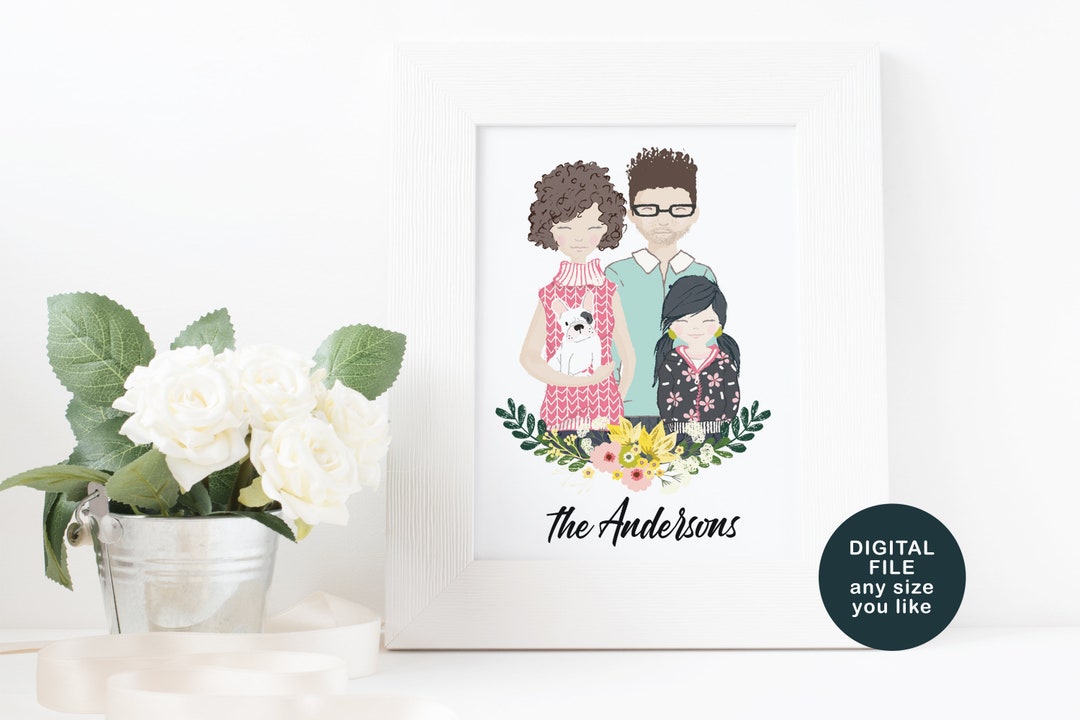 Personalised Family Portrait Printable, Custom Family Illustration ...