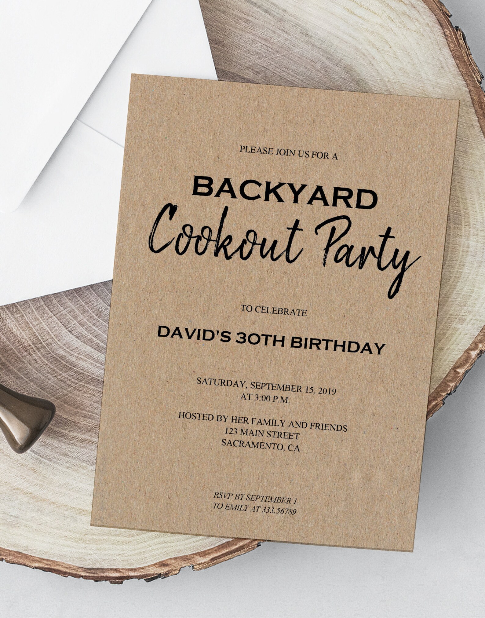 Cookout Party Invitation Template, Simple Elegant Card on Kraft ...