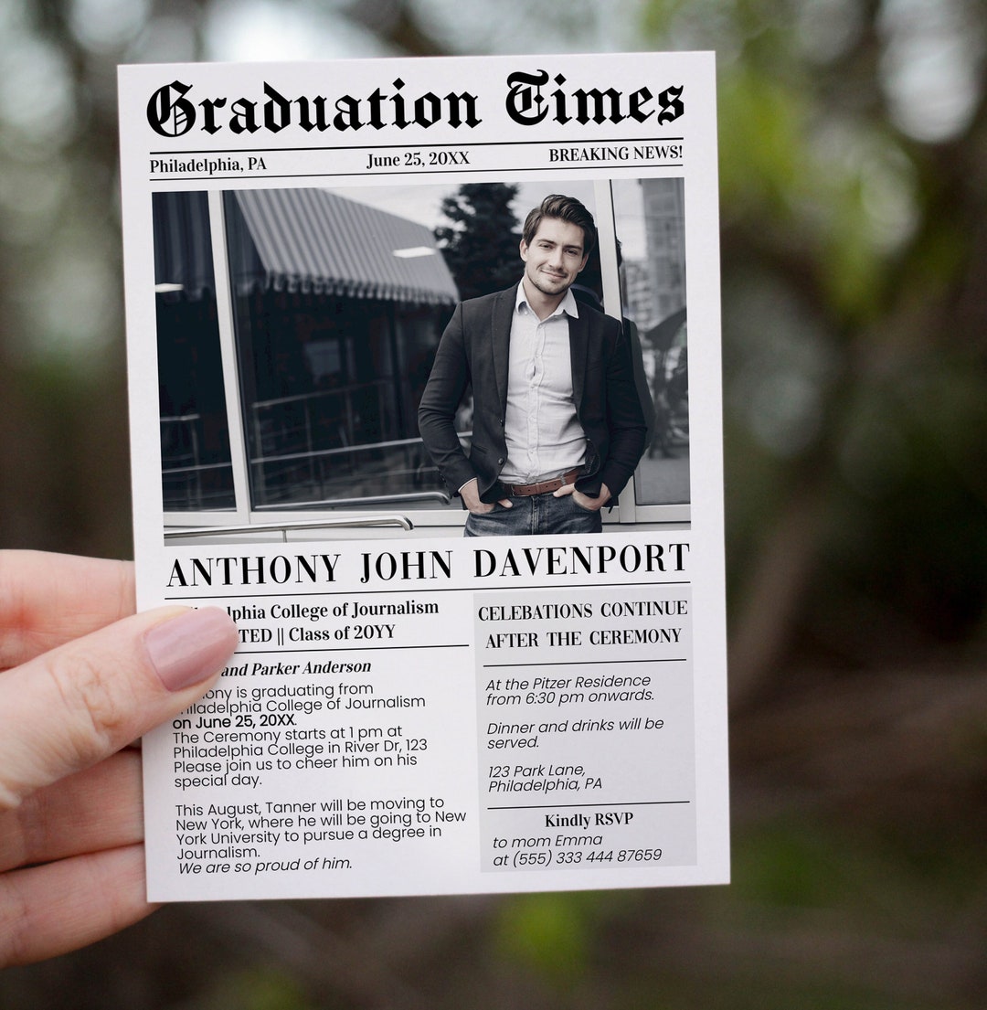 Newspaper Graduation Announcement Template, Graduation Invitation ...