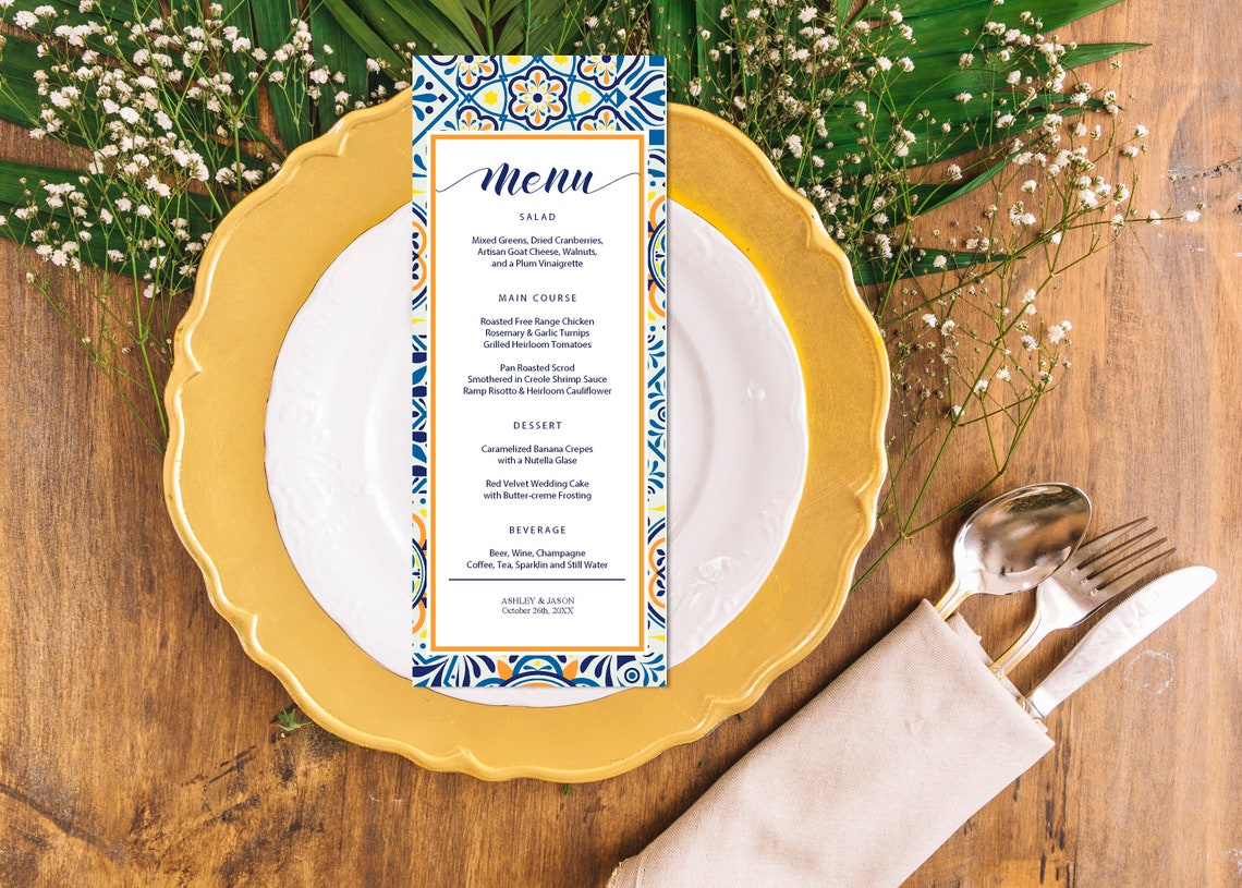 Mediterranean Tiles Menu Template Portuguese Tiles Dinner - Etsy