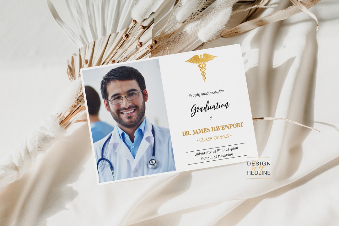 Medical School Graduation Announcement Template, Gold Caduceus ...