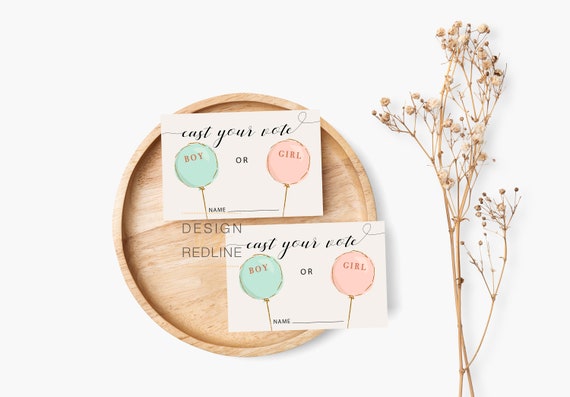 Gender Reveal Voting Cards Printable Balloons Girl or Boy | Etsy