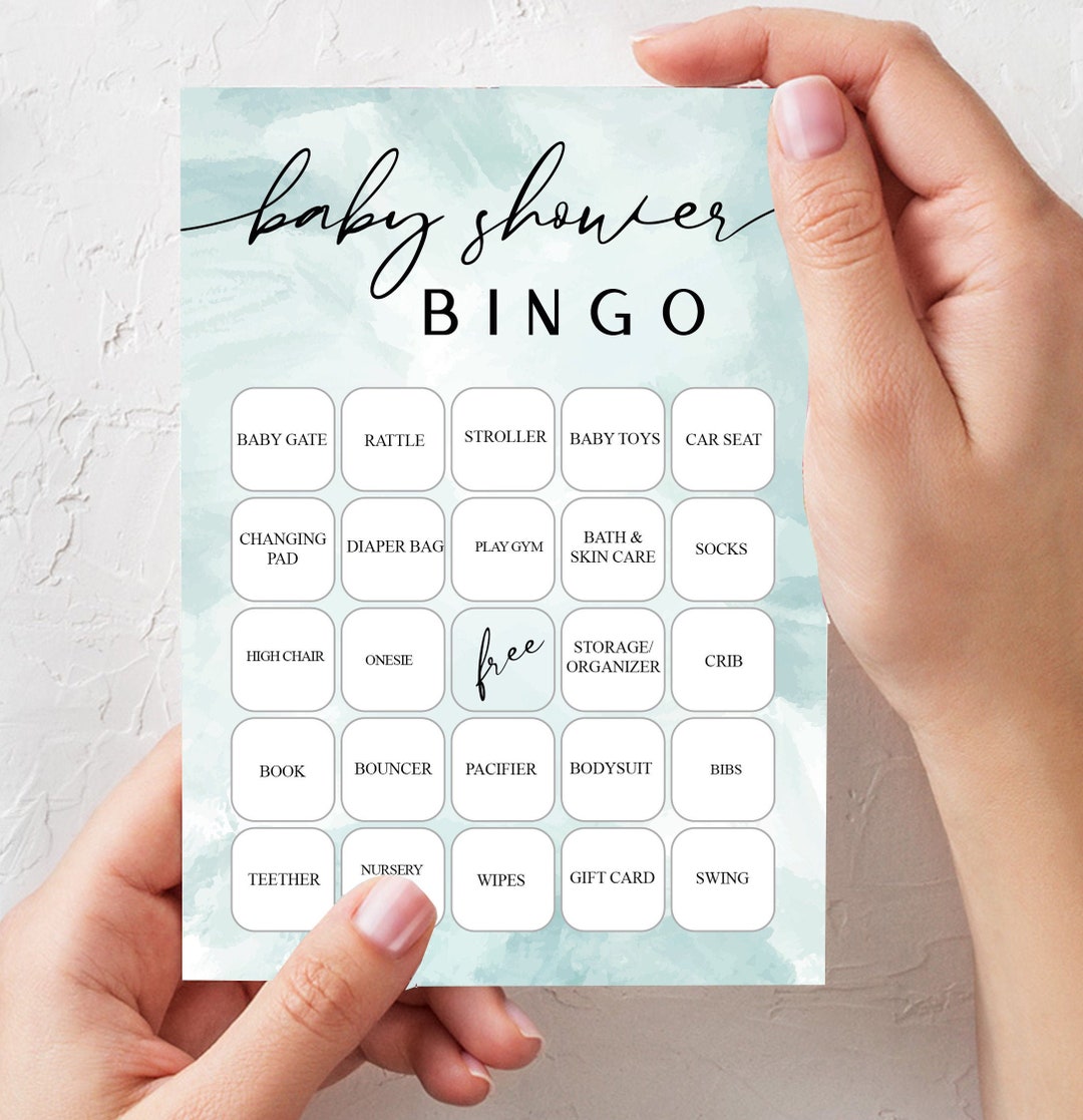 Baby Shower Bingo Cards Printable, 20 Unique Game Sheets, Pastel Blue ...
