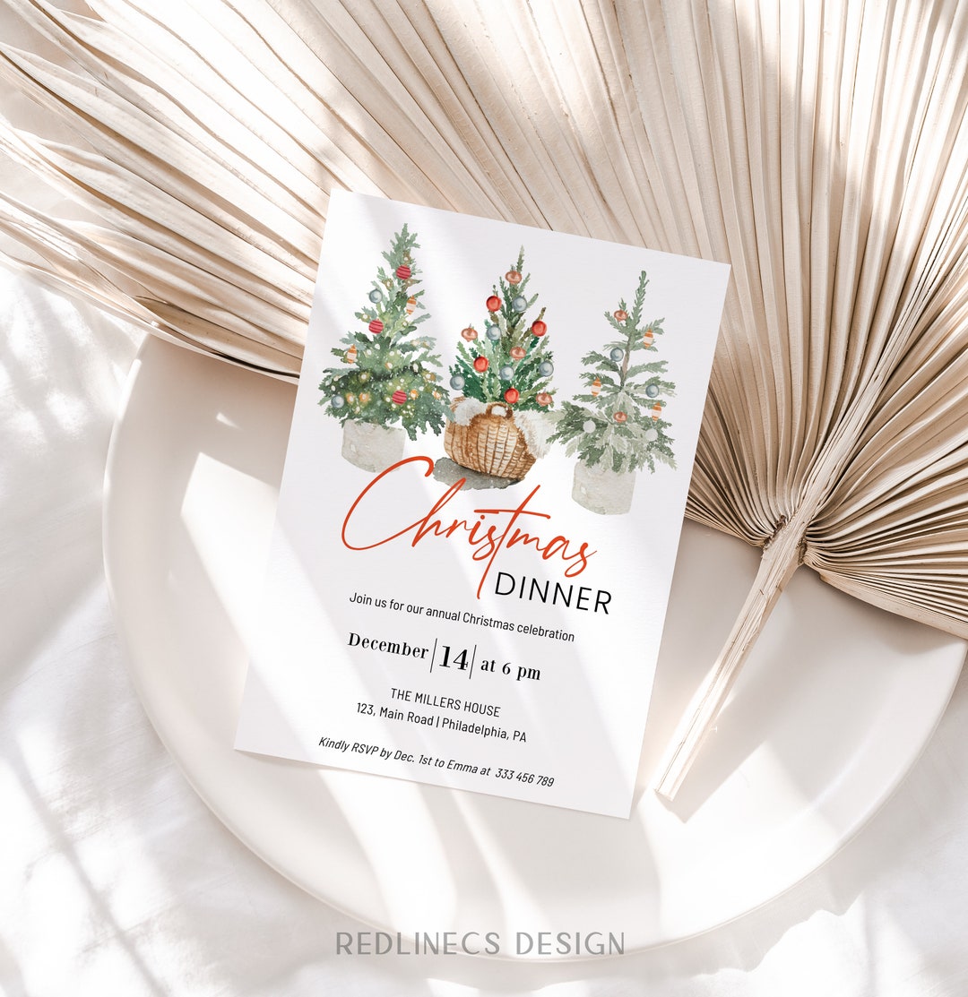 Christmas Invitation Editable, Christmas Trees Invitation Template ...