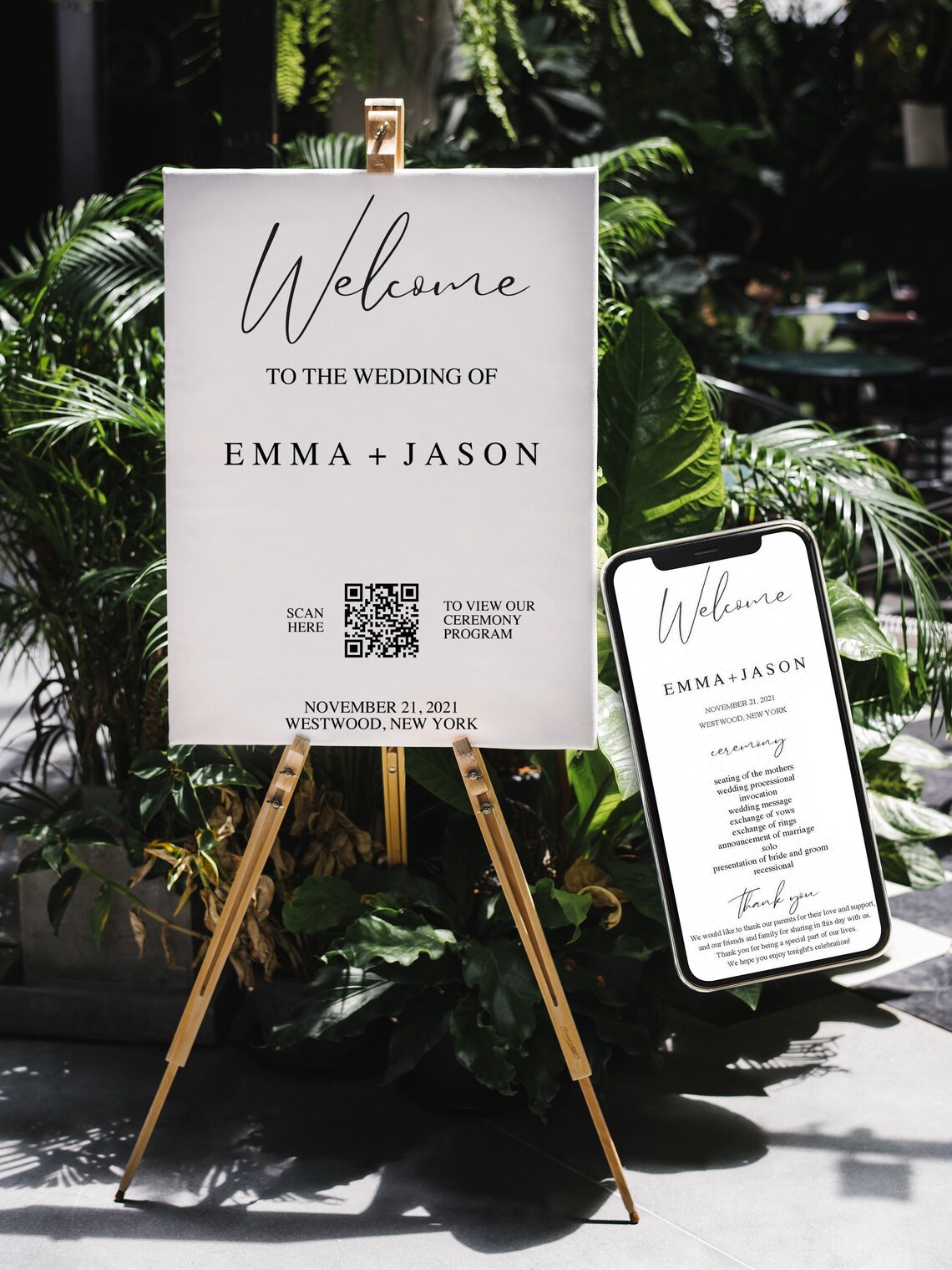 Wedding Welcome Sign and Matching Program Template With Scannable QR ...