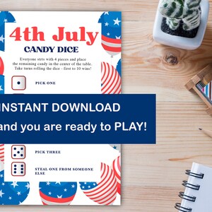 4th of July Candy Dice Game Printable, Independence Day Kids Game ...