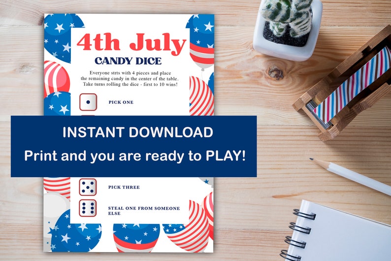 4th of July Candy Dice Game Printable, Independence Day Kids Game ...