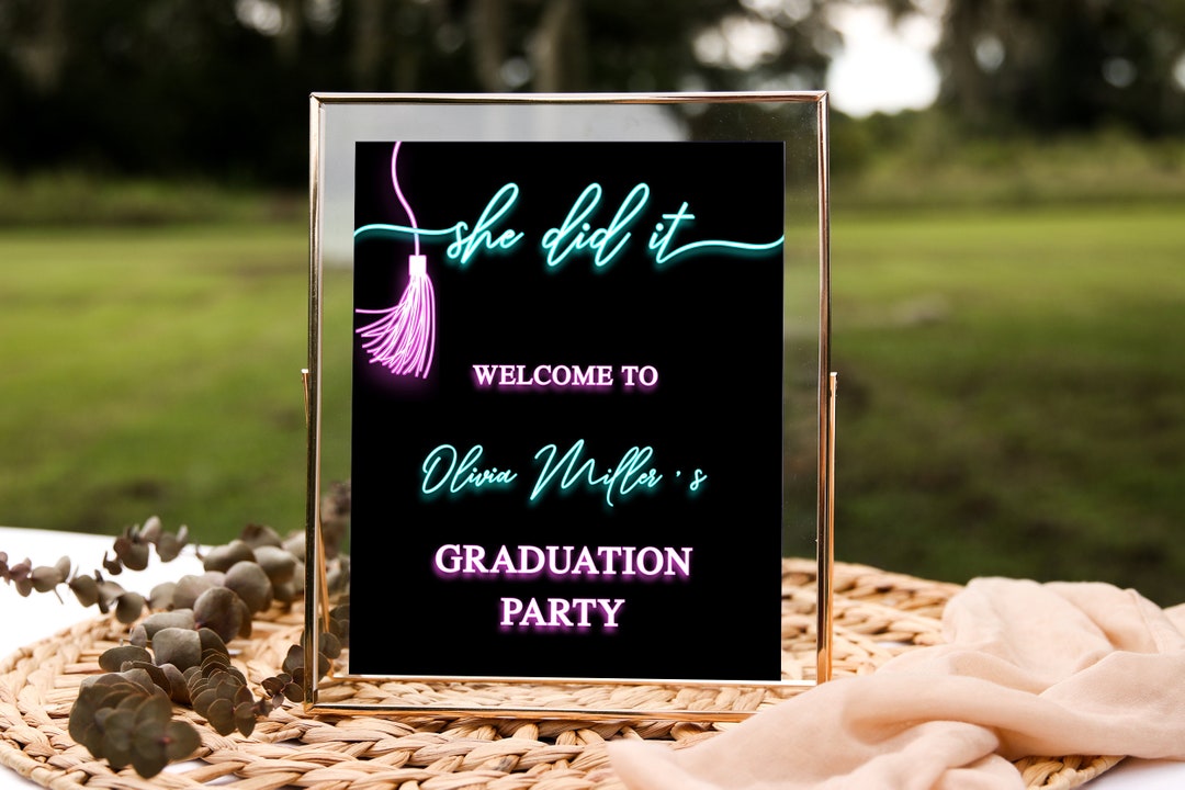 Neon Graduation Party Welcome Sign Template, Editable Welcome Sign ...