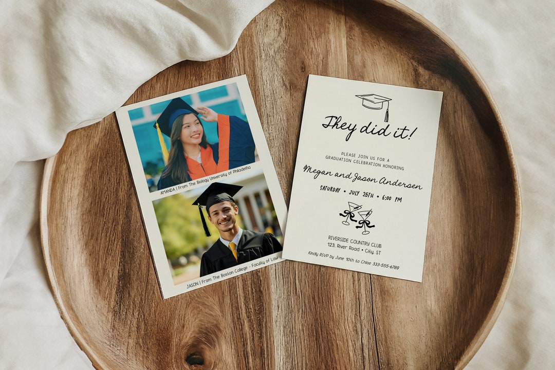 Double Graduation Invitation Template, They Did It Graduation Party ...