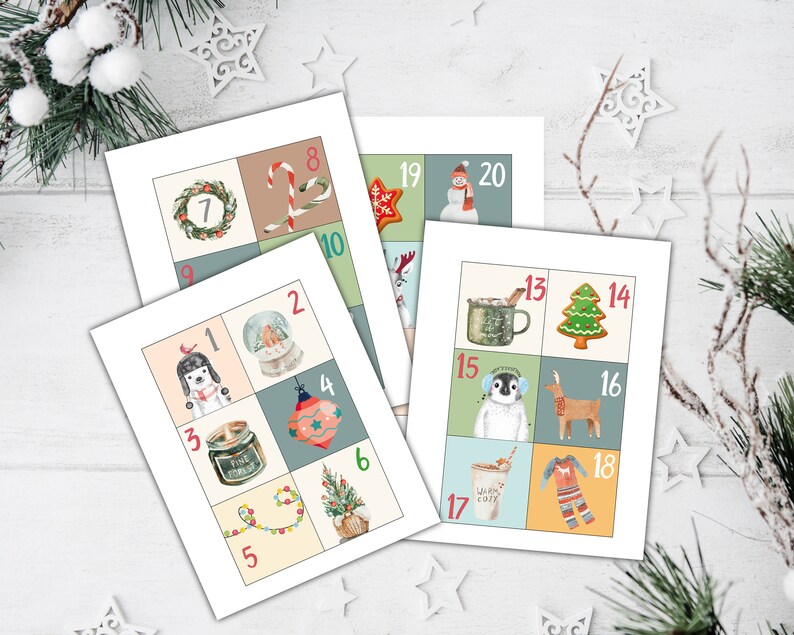 Advent Calendar Printable Christmas Countdown Calendar Cards - Etsy