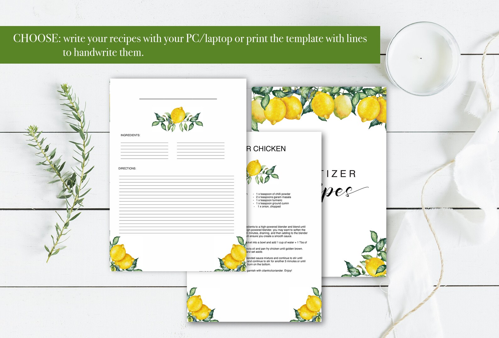 Printable Recipe Binder Template, Lemons Family Cookbook, Family Recipe ...