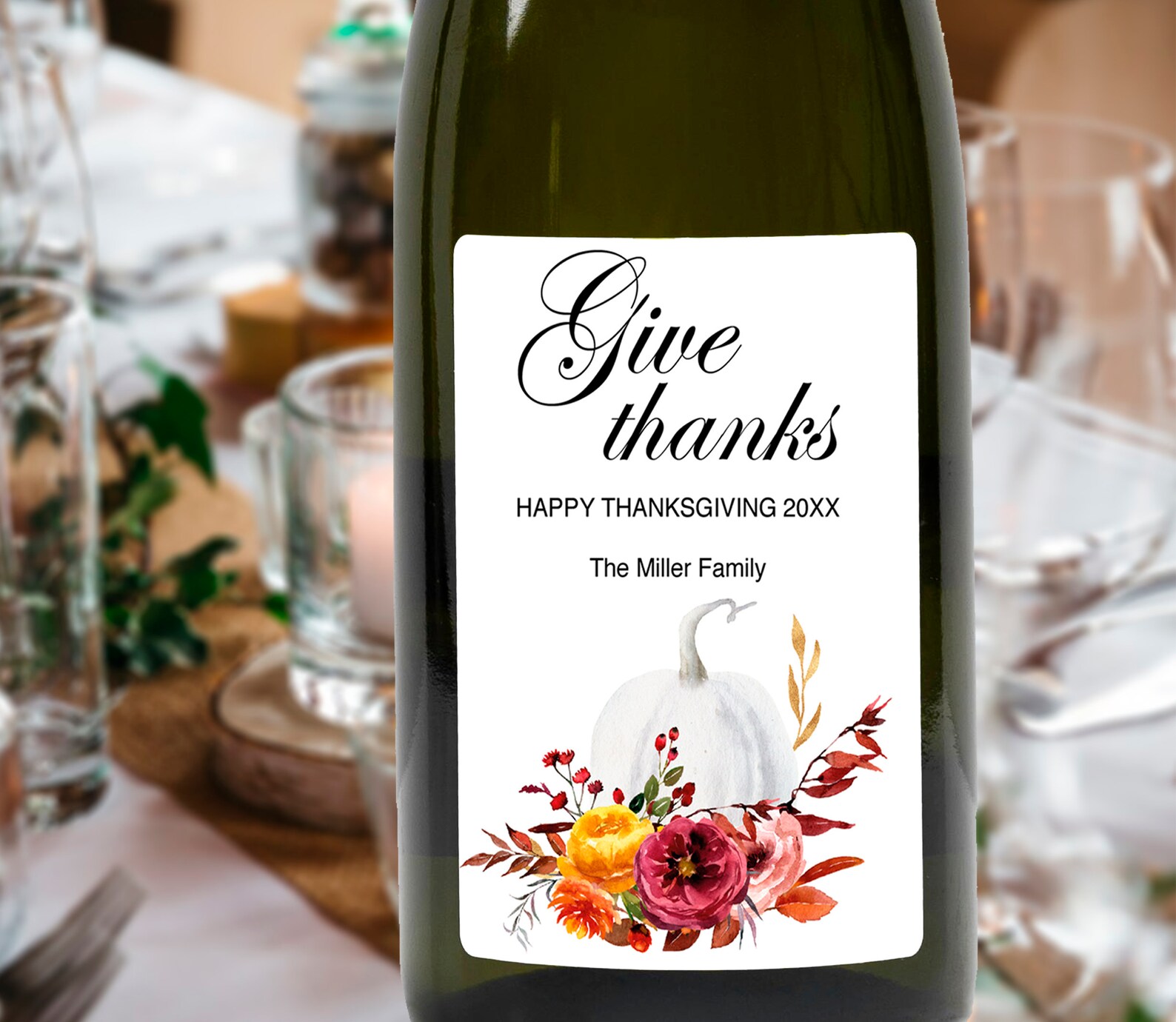 Thanksgiving Wine Bottle Label Printable Give Thanks Label | Etsy