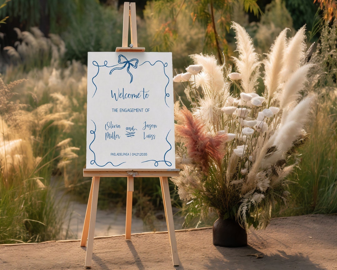 Whimsical Engagement Welcome Sign Template, Bow Handwritten, Quirky ...