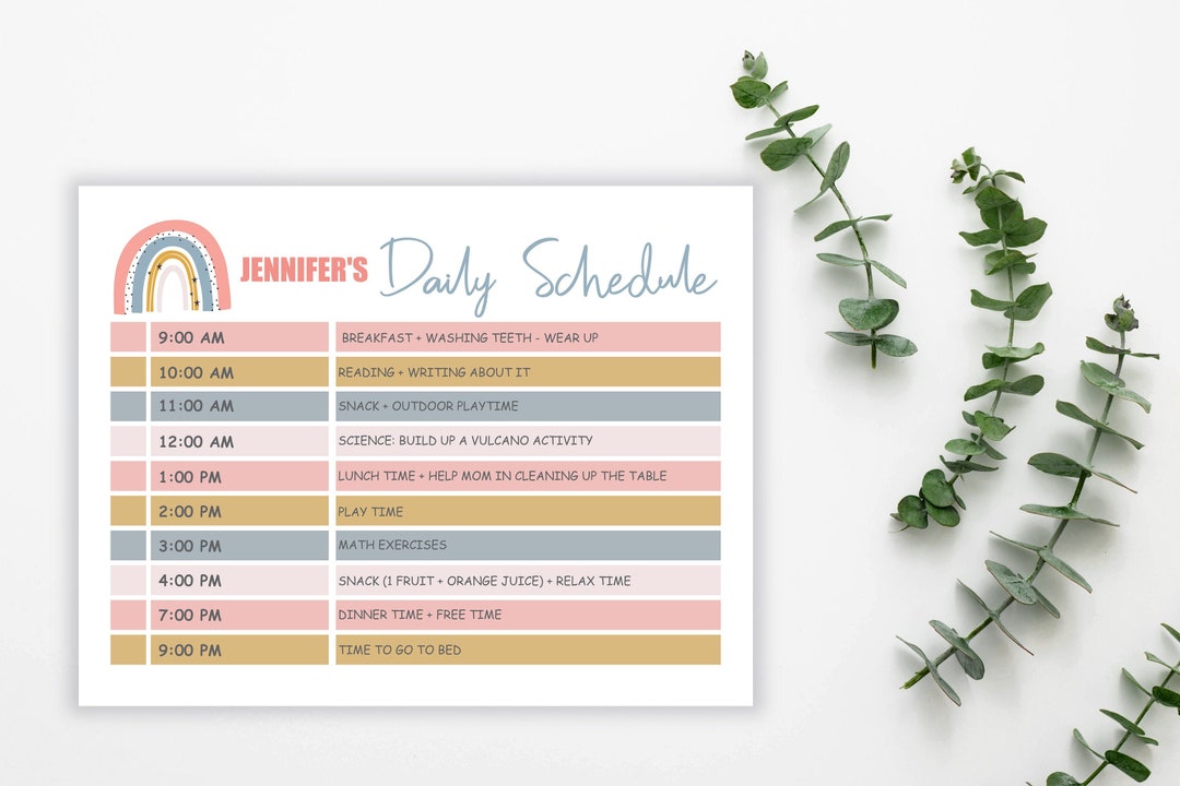DAILY Schedule Template for Kids, Rainbow, Daily Routine Planner ...