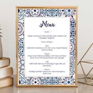 Dusk Pink and Blue Tiles Menu Sign 8x10 Template, Editable Bar or Meal ...