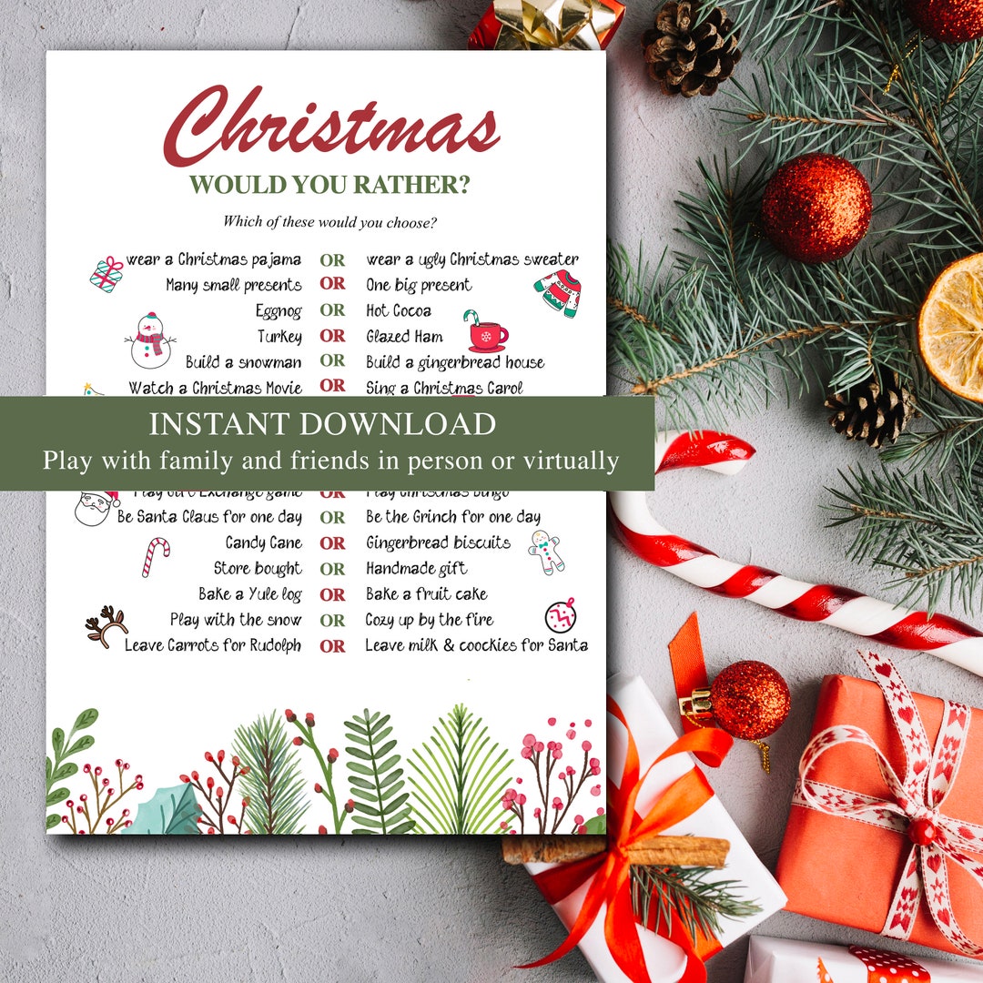 Would You Rather Printable Christmas Game, Christmas Family Fun Party ...