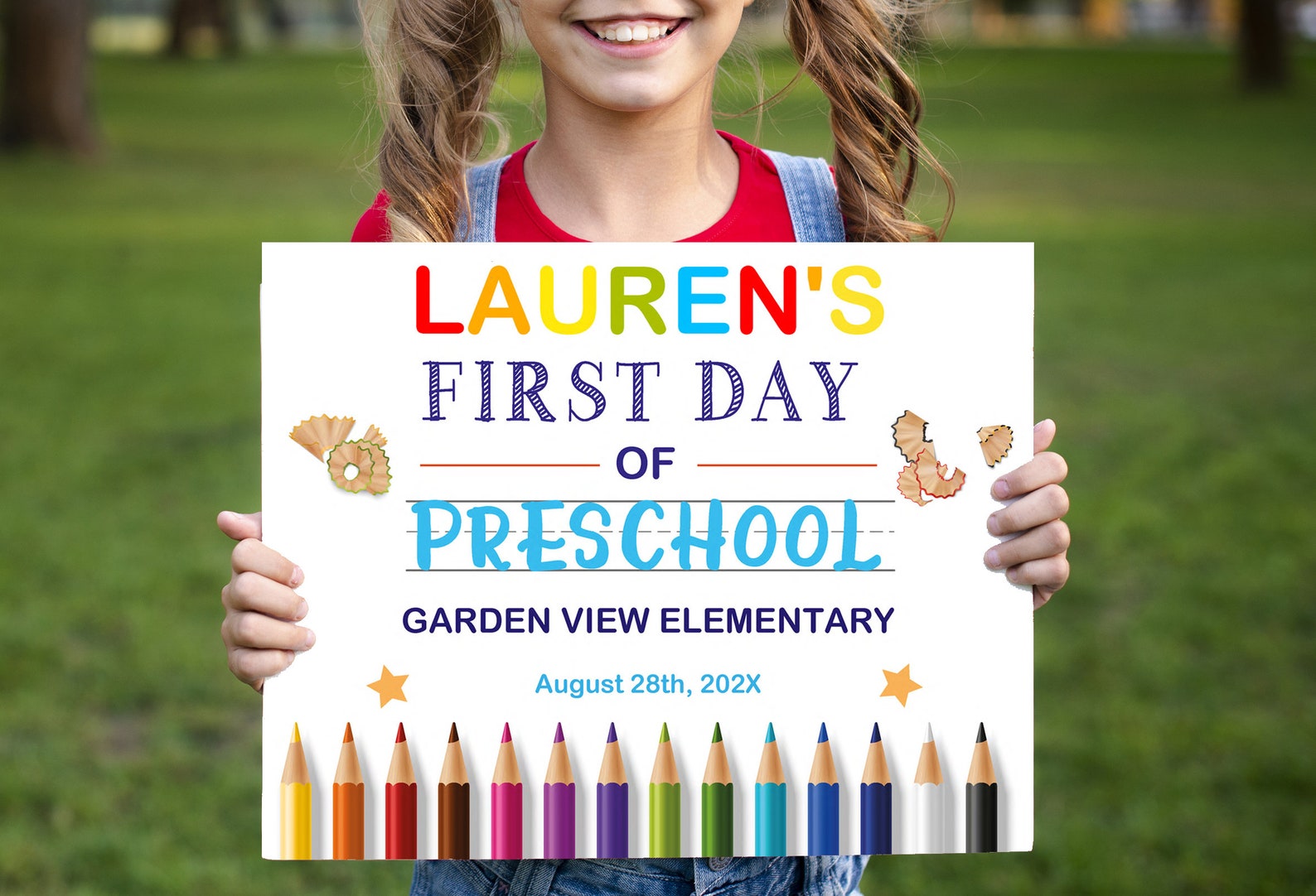 Editable First Day of Preschool Sign, First Day of School Colorful Sign ...