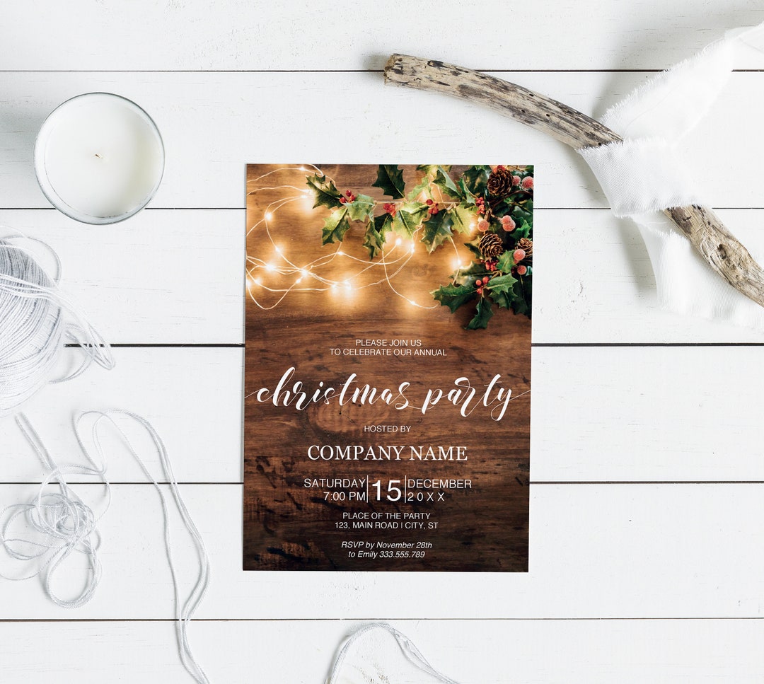 Rustic Christmas Invitation Printable, Woodland Christmas Party ...