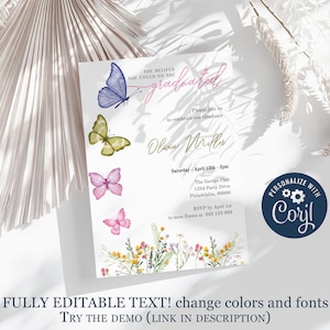 Graduation Party Invitation Printable, Wildflowers & Butterfly Invite ...