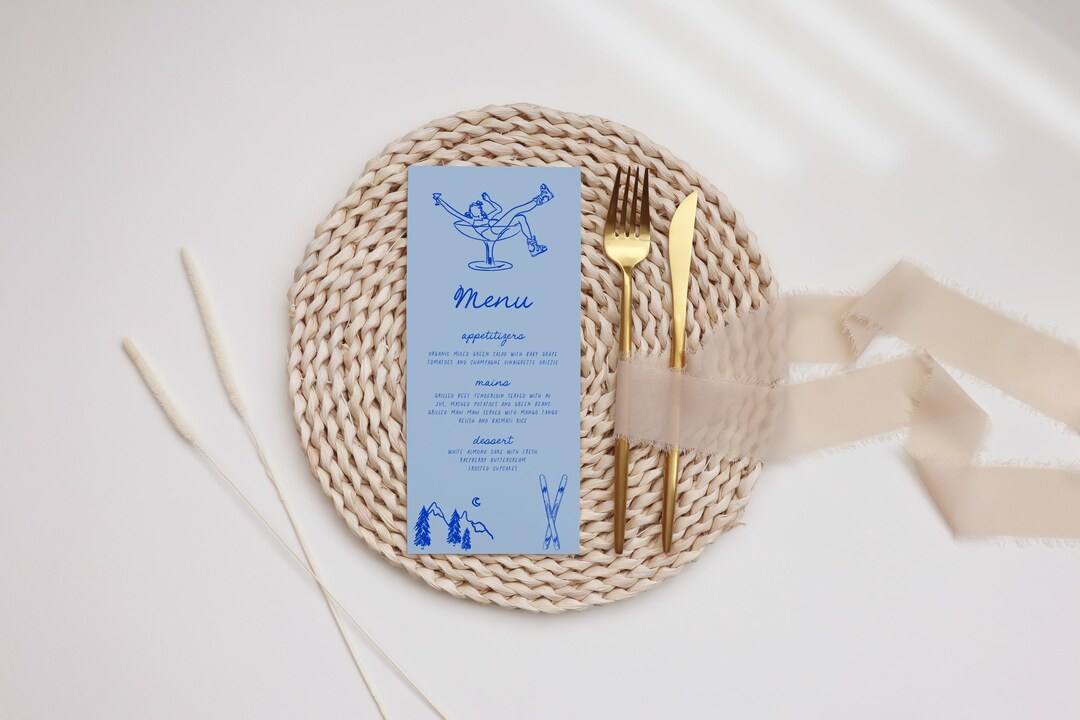 Winter Apres Ski Menu Card Template 4x9, Bachelorette Weekend Hen Party ...