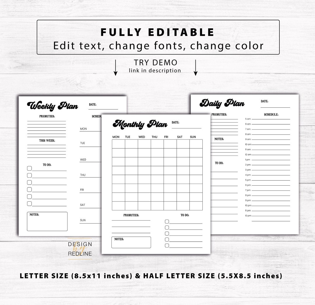 Daily Planner Printable, Monthly Planner, Weekly Planner Template ...