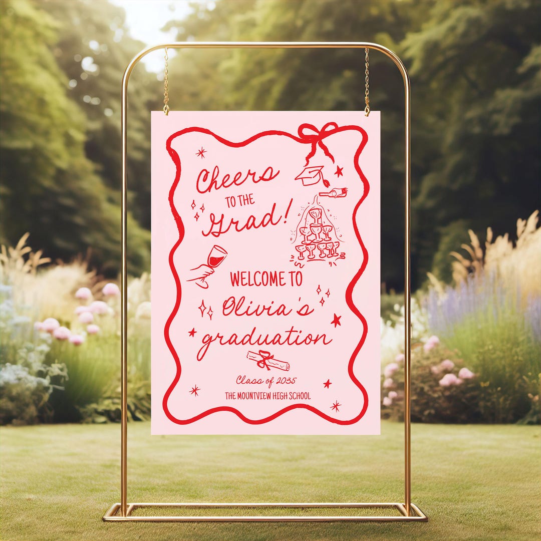 Graduation Party Welcome Whimsical Sign Template, Bow Graduation ...