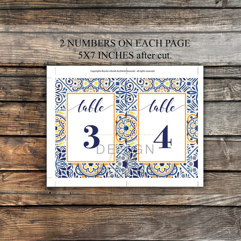 Mediterranean Tiles Table Numbers, Wedding Table Numbers Printable ...