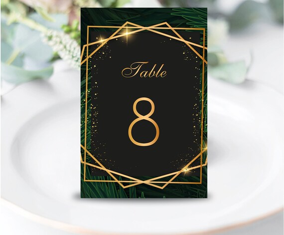 Table Number Printable Tropical Gold and Black Dinner Decor - Etsy