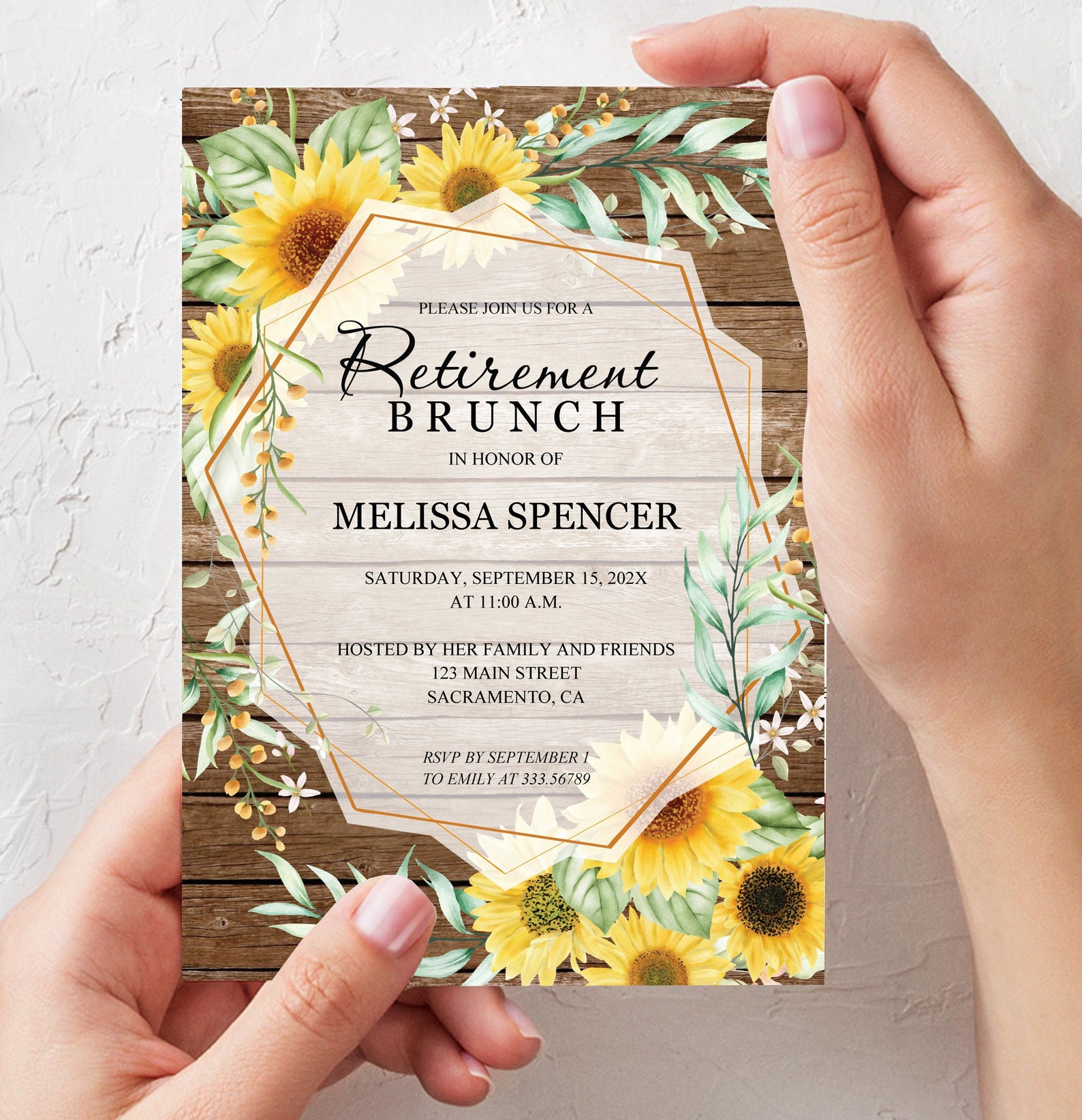 Rustic Retirement Party Invitation Printable, Sunflower and Wood ...